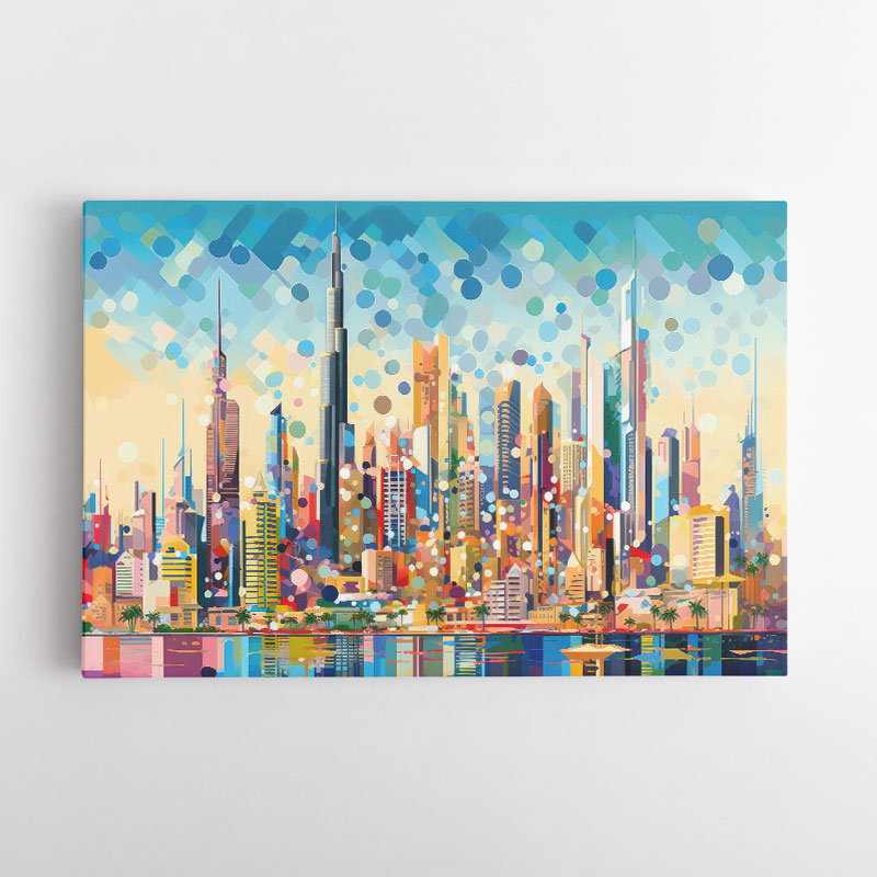 Abstract Skyline Of Dubai in a Hockney Style Wall Art